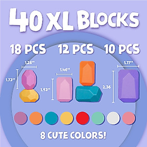 BUNMO Wooden Blocks - Stacking Rocks 40pcs - Montessori Toys for 3 Year Old - Stimulating Creative & Imaginative Play - Wood Blocks Stacking Toys - Toys for 3 Year Old Boy or Girl - Non-Mouthable Toy