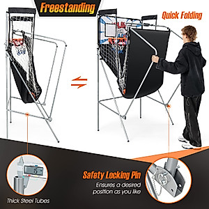 Goplus Foldable Dual Shot Basketball Arcade Game, Basketball Hoop Game w/Electronic Scoring, 8 Game Modes, 4 Balls, Indoor Outdoor Electronic Basketball Game Machine for Kids Adults (White+Blue)