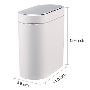 ELPHECO Bathroom Motion Sensor Trash can 2.5 Gallon Automatic Garbage Can, 9.5L Slim Plastic Smart Trash Bin with Lid, touchless Garbage can for Bedroom, Bathroom, Kitchen, Office, White