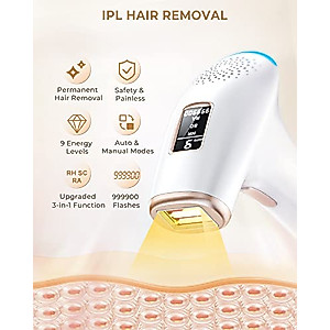 Laser Hair Removal for Women and Men, Upgraded 3 in 1 At Home IPL Hair Removal, 9 Levels and 999,900 Flashes Permanent Hair Remover,Painless Hair Remover on Face,Body,Bikini, Whole Body Treatment