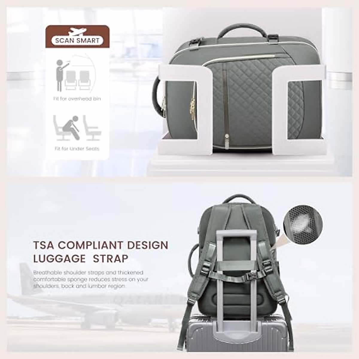 LOVEVOOK Travel Backpack for Women, Carry on Backpack Personal Item Travel Bag, 40L Travel Backpack Carry on Flight Approved, 17 Inch Waterproof Laptop Daypack for Weekender Gym Hiking