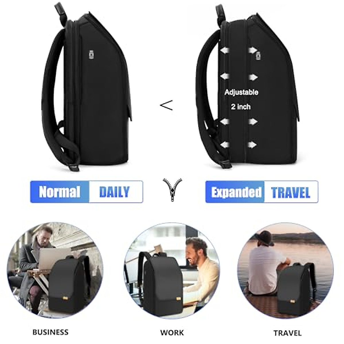 G-FAVOR Laptop Backpack for Men 15.6 inch Business Smart Backpack with USB Charging Port, Water-resistant Expandable Travel Backpack for Work Office Commuter