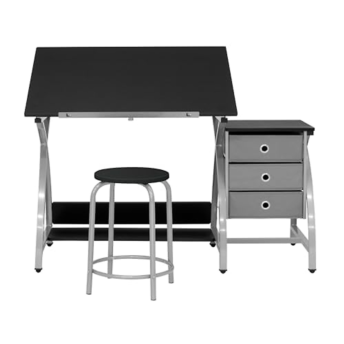 SD STUDIO DESIGNS 2 Piece Comet Craft Table | Angle Adjustable Top and Stool | Silver/Black