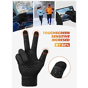 TRENDOUX Gloves Women Men, Winter Touch Screen Glove, Texting Running Driving - Anti-Slip Grip - Thermal Lining - Stretchy Material - Knitted Warm Glove Computer in Cold Weather Black - L