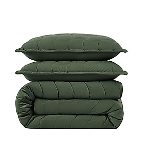 palassio Luxury Olive Green Velvet Twin Size Quilt Bedding Set with 1 Pillow Sham, Christmas Soft Cloud Cozy Warm Bedspread Coverlet for Kids, Lightweight Crushed Comforter for All Season