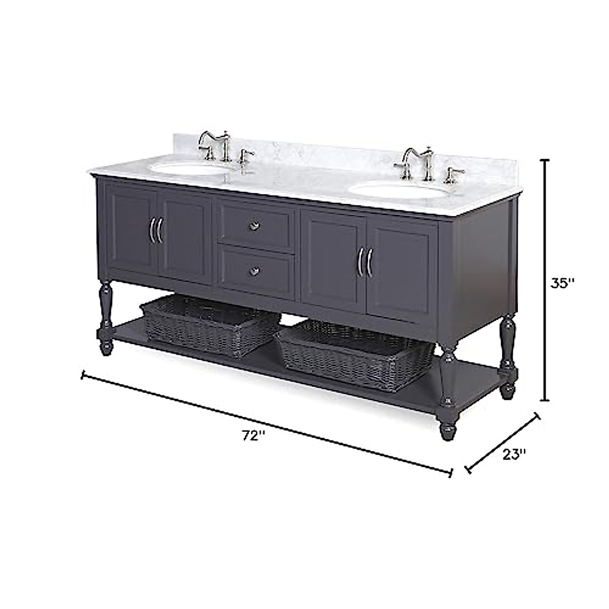 Kitchen Bath Collection Beverly 72-inch Double Bathroom Vanity (Marine Gray/Carrara): Includes Marine Gray Cabinet with Authentic Italian Carrara Marble Countertop and White Ceramic Sinks