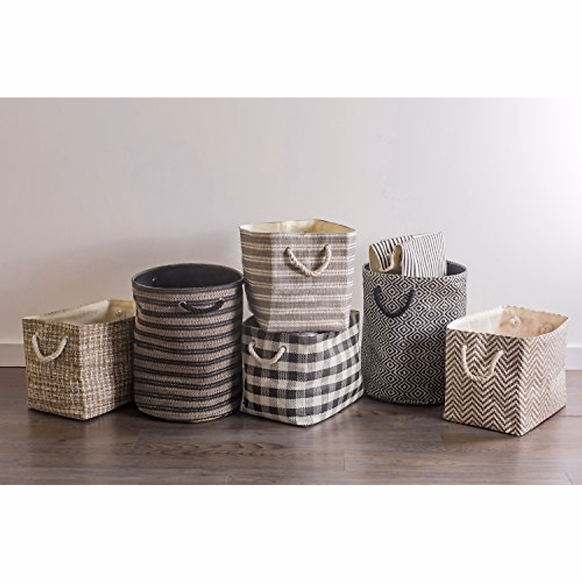 DII Woven Paper Storage Bin, Diamond Basketweave, Black/White, Medium