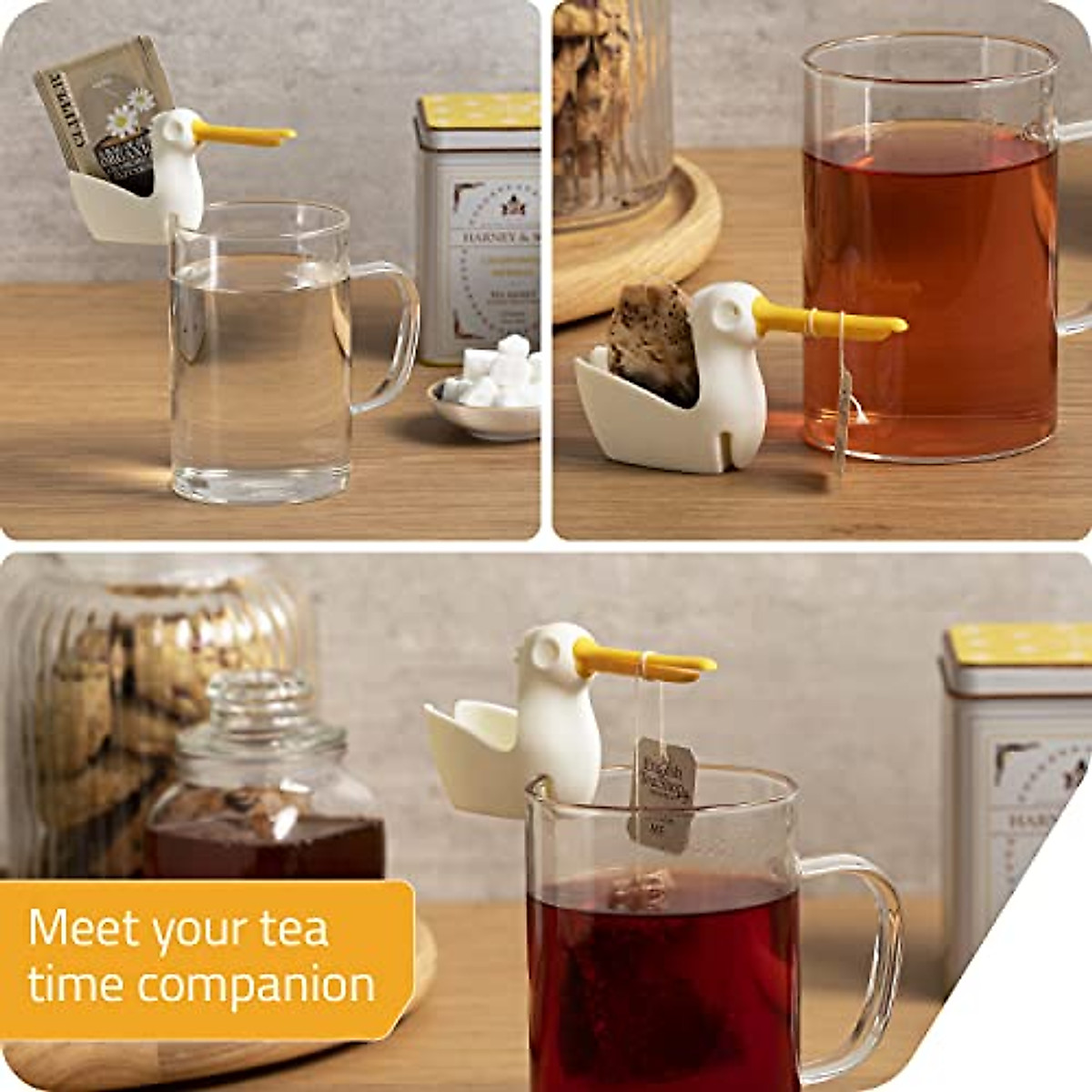 Peleg Design Pelicup: Tea Bag Holder - Fun Pelican-Shaped Tea Bag Holder for Cup w/Tea Bag Rest, Silicone Holder for Tea Bags, Mug Tea Bag Holder, 2.3x4.3x1.2 in, Cute Tea Accessories for Tea Lovers