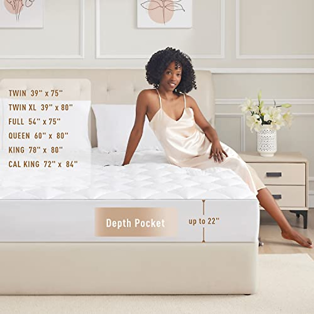 Sunflower King Mattress Pad, Hypoallergenic Cotton Mattress Cover, 18-22&quot; Extra Deep Pocket Quilted Protector, Breathable&amp;Noiseless