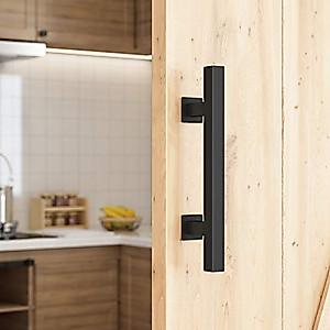 SMARTSTANDARD Heavy Duty 12" Pull and Flush Barn Door Handle Set, Large Rustic Two-Side Design, for Gates Garages Sheds Furniture, Solid Steel, Square, Black