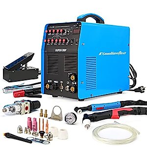 EXCELLENTEC AC DC TIG Welder/MMA/ARC/Stick/CUT Aluminum Tig Welder,200 Amp 4-in-1 Multi-functional Plasma Cutter TIG Welding Machine with Foot Pedal,Pulse Welder