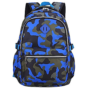 XLERHAZO School Backpack Lunch Box Set Water Repellent Casual Daypack Lightweight Bookbags for Kids (Camouflage Blue)