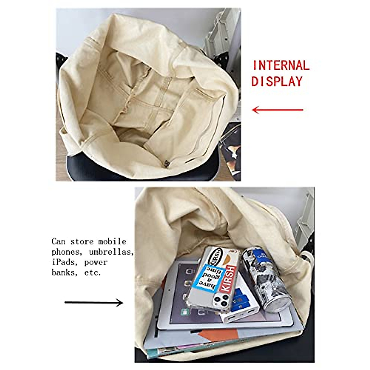 Large Canvas Shoulder Bag for Women with Zipper Hobo Bag Fashion Tote Purse Cute Crossbody Bag School Bag