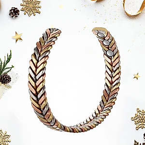 Feraco Pure Copper Bracelet for Women, Ultra Strength Magnetic Cuff Bangle with Neodymium Magnets, 99.99% Copper Jewelry Gift, Tricolor Braided