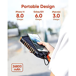 Riapow Solar Power Bank 26800mAh, Wireless Portable Charger Fast Charge 3.0A Solar Charger External Battery with 4 Outputs & Flashlight Phone Chargers for Phone, Tablet and Camping Outdoors