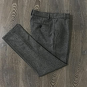 Mens Vintage Tweed Dress Pants Herringbone Pattern Trousers Regular Fit Business Suit Pants(Grey,34W32L)
