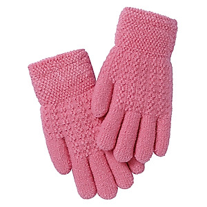 Girls Winter Hat Scarf Gloves Set for Cold Weather, Kids Beanie Hat Infinity Scarf Knitted Gloves Sets PInk Knit Thick Warm Fleece Lined Thermal Set for 6-10 Years Old Boy Baby Toddler Children