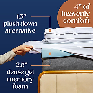 ViscoSoft 4 Inch Pillow Top Memory Foam Mattress Topper Short Queen - Cooling Hybrid Lux Dual Layer RV/Camper Mattress Pad - CertiPUR-US Certified