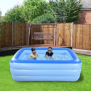 HIWENA Inflatable Family Swim Play Center Pool, 83" x 57" x 26" Giant Swimming Pool Summer Water Fun with Inflatable Soft Floor (83" Blue)