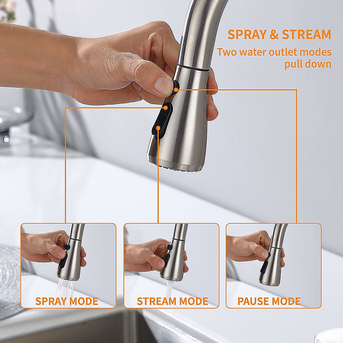 Kitchen Faucet with Pull Down Sprayer, Brush Nickel Pull Out Kitchen Faucet with Kitchen Soap Dispenser, Single Level Stainless Steel Kitchen Faucet, Single Handle High Arc Kitchen Faucet