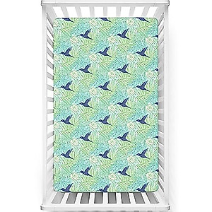 Exotic Themed Fitted Crib Sheet,Standard Crib Mattress Fitted Sheet Soft and Breathable Bed Sheets - Crib Mattress Sheet or Toddler Bed Sheet,28“ x52“,Lavender and Green
