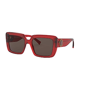 Versace Woman Sunglasses Transparent Red Frame, Dark Brown Lenses, 54MM