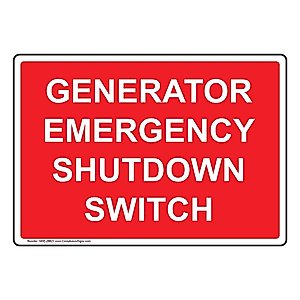 ComplianceSigns.com Generator Emergency Shutdown Switch Label Decal, 5x3.5 in. 4-Pack Vinyl for Machinery Electrical