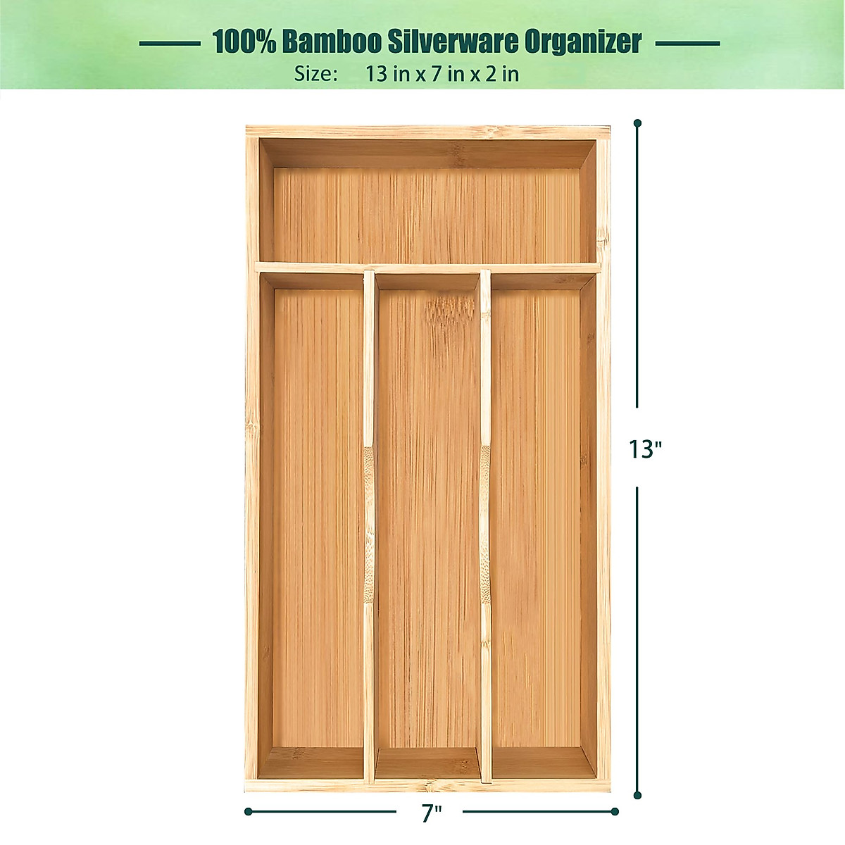 guiogc Bamboo Kitchen Drawer Silverware Organizer, 7 Inch Silverware Utensils Tray Holder for Small Drawer, Wood Caddy for Flatware Cutlery Knives 4-Slots