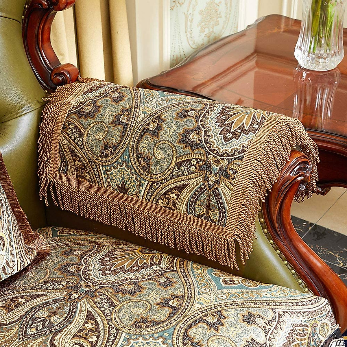 LUFEIJIASHI Luxury Couch Arm Covers,Washable Armrest Covers for Sofa,Anti Slip Recliner Chair Arm Covers Protectors for Leather Sofa Arm Cover Set of 2 (FLKF-Coffee)