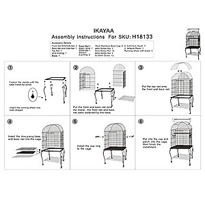 IKAYAA Large Bird Cage, Bird Cage for Parakeets, Cockatiel Cage, Parrot Cage, Medium Dome Open Top Bird Cage for Parrots, with Stainless Steel Bowl & Lockable Wheels