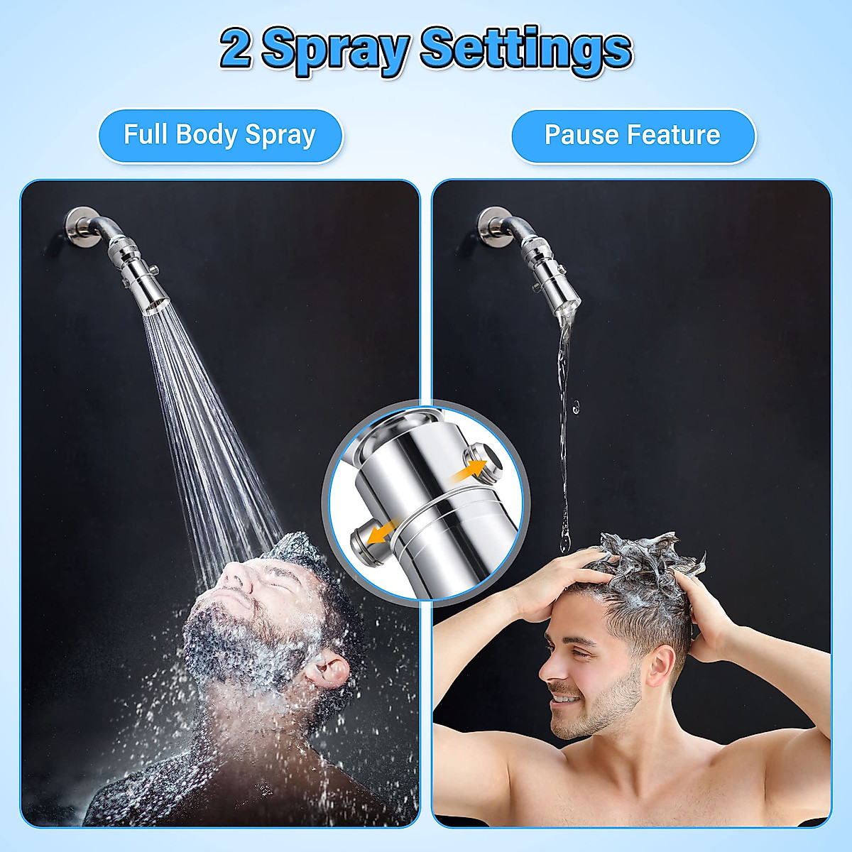 Enhon 1 Set 2 Setting Pivoting Single Spray Shower Head with Shut Off Valve Replacement for 52652-PK Compatible with Delta Shower 2.5 GPM Brass Water Saving Shower Head Chrome 1" Diameter Spray Face