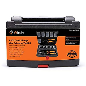 Wirefy Crimping Tool Set 8 PCS - Ratcheting Wire Crimper - Heat Shrink, Non-Insulated, Open Barrel, Flag, Ferrule Connectors