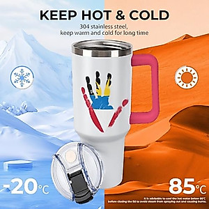 Antigua And Barbuda Flag Palm Print 40oz Water Bottle Double Wall Insulated Tumbler with Handle Leakproof Travel Mug Light Rose Red-style