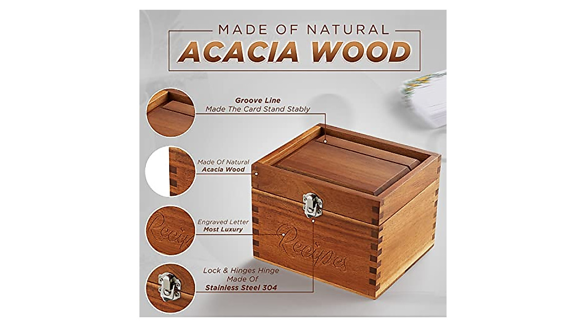 LUTANI Acacia Recipe Box - Organize Recipes Today!