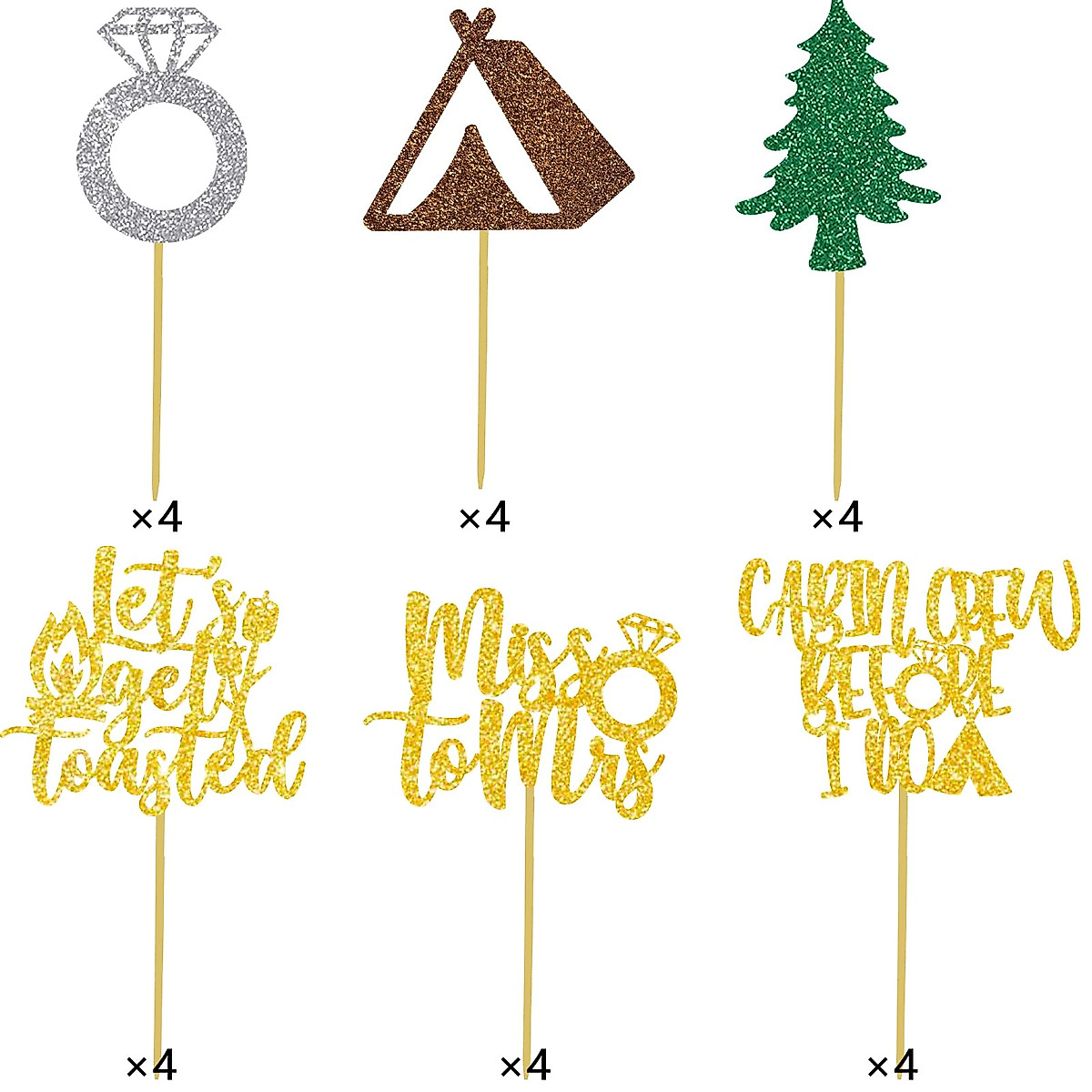 Camping Bachelorette Cupcake Toppers Mountain Hiking Camp Bridal Shower Party Decoration Miss To Mrs Tent Tree Food Picks