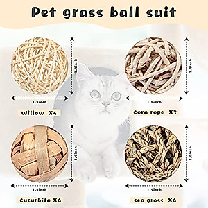 15 Pieces Small Animal Chew Ball Toy Rolling Activity Play Balls Bunny Treat Ball Grass Ball Pet Cage Accessories for Rabbits Guinea Pigs Chinchilla Teeth Grinding Gnawing Biting (Classic Style)