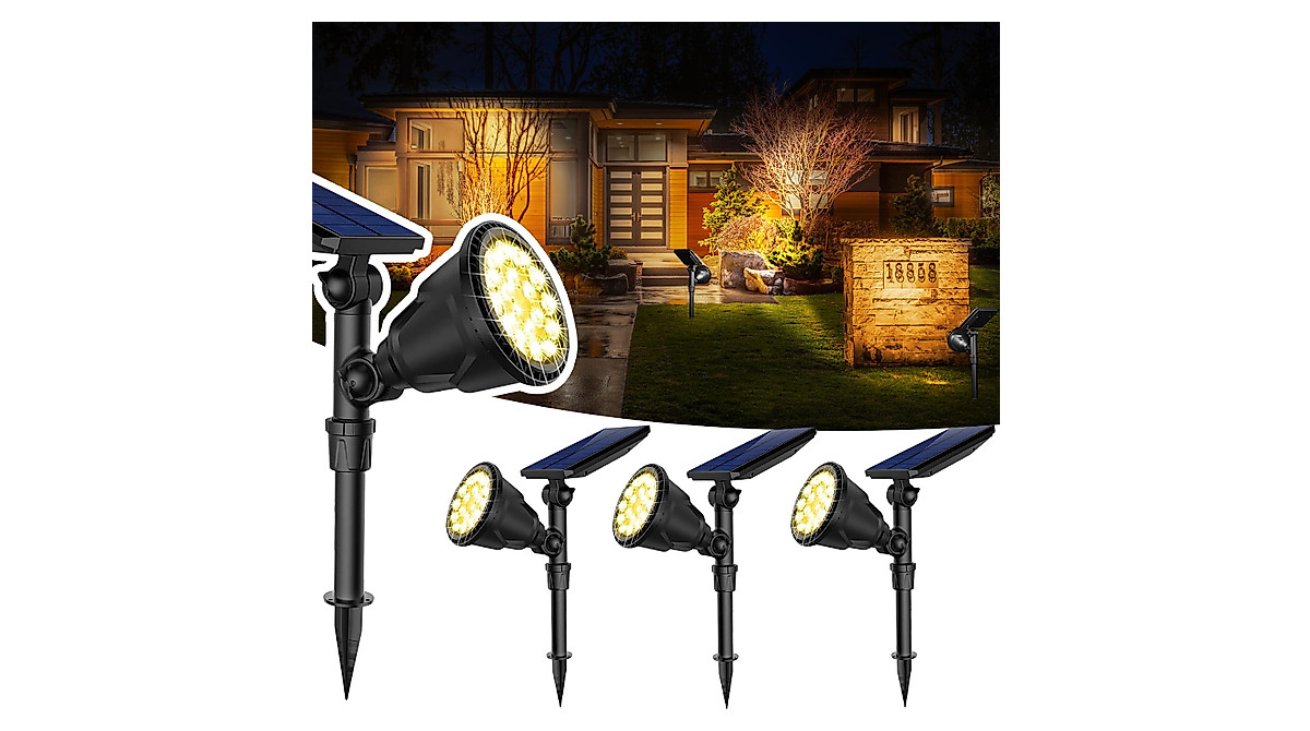 JSOT 600 Lumen Solar Outdoor Lights - Waterproof Pathway Spotlights