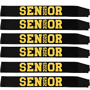 6Pcs Black Senior 2025 Satin Sashes with Gold Glitter Letters- 2025 Graduation Celebrations Sashes - Senior Cheer Sash - Cheerleader Sash - Class Competition Sashes