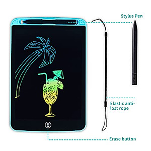 LCD Writing Tablet for Kids 10 Inch, Colorful Doodle Board Drawing Tablet with Lock Function, Erasable Reusable Writing Pad, Educational Christmas Boys Toys Gifts for 3-6 Year Old Boys(Blue+Lanyard)