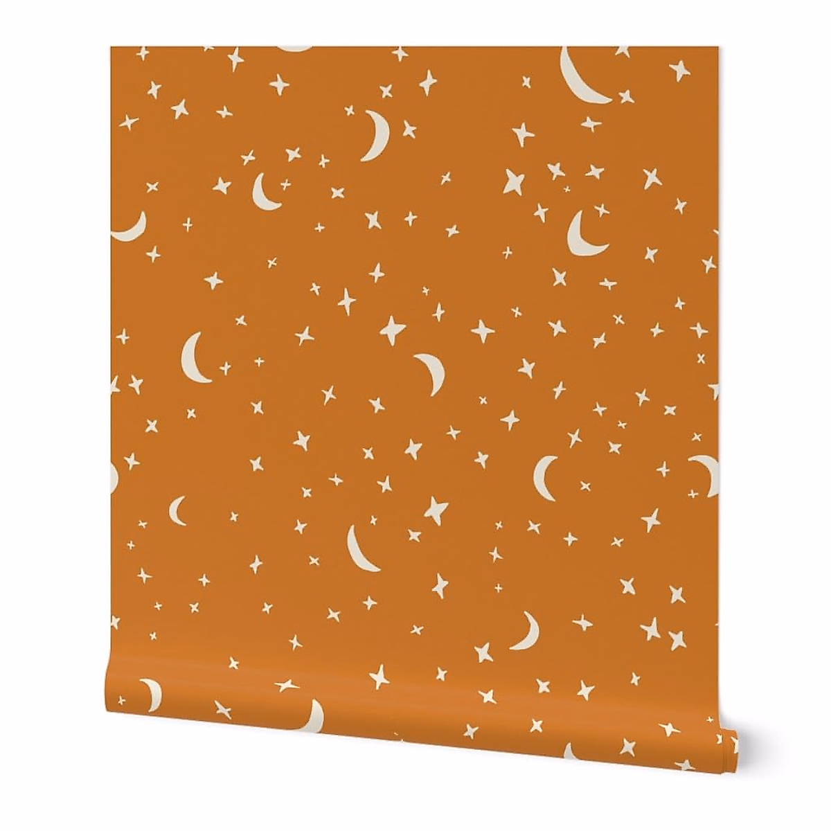 Peel & Stick Wallpaper Swatch - Boho Astrological Burnt Orange Autumn Fall Halloween Celestial Stars and Moon Custom Removable Wallpaper by Spoonflower