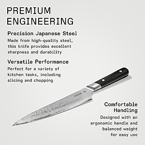 Made In Cookware - 8" Japanese Damascus Steel Gyuto (Chef Knife) - 66 Layers of Damascus Steel with a VG-10 Core - Crafted in Japan - Full Tang With Black POM Handle