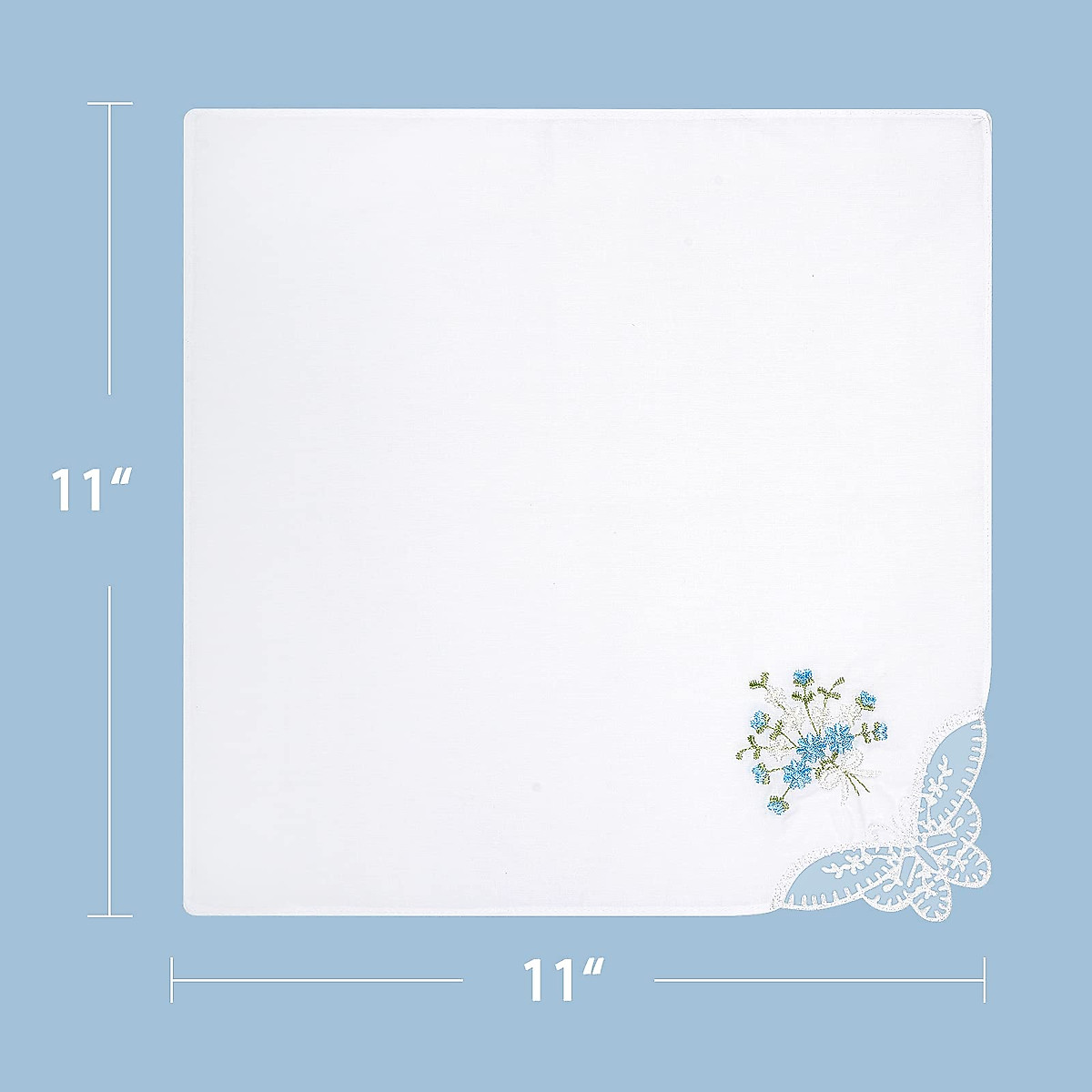 Selected Hanky Women's Cotton Handkerchiefs Flower Embroidered with Lace, Ladies Hankies 6 Pcs - Assorted