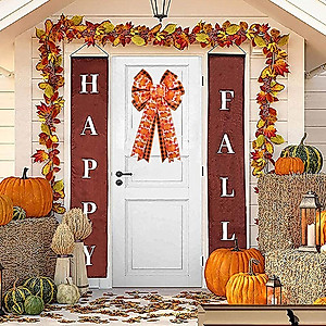 Fall Wreath Bows, Autumn Bow Orange Buffalo Plaid Pumpkin Wreath Bow for Fall Bows Knot Thanksgiving Dinner Party Fireplace Christmas Halloween Home Garden Party Decor