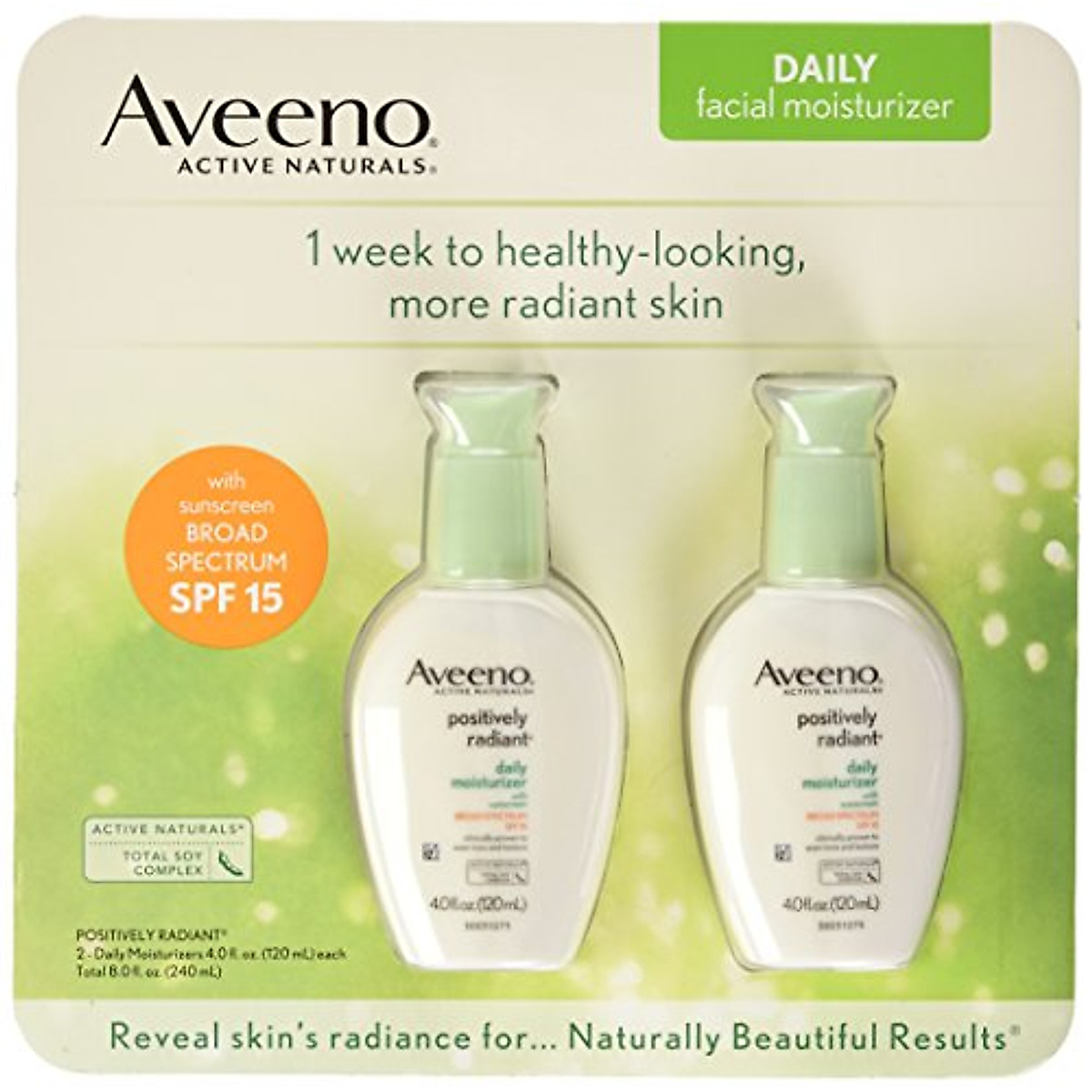 Aveeno Positively Radiant Skin Daily Moisturizer SPF 15, 4 Ounce (Pack of 2)