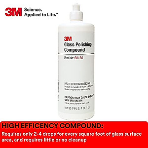 3M Glass Polishing Compound with Cerium Oxide Mineral, Defect Repair and Glass Scratch removal one step Glass Polish, Permanently Removes Fine Scratches, Swirl Marks, Water Spots, 60150, 1 Liter, 051111610091