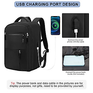 Hp hope Travel Backpack for Women Men, Expandable Airline Approved Carry On Backpack Flight Approved, Waterproof Hiking Weekender Backpack with USB Charging Port & Shoes Compartment, Black