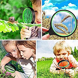 2 Pack 75mm 10X Handheld Magnifying Glass Shatterproof Reading Magnifier for Seniors and Kids, Real Glass Magnifying Lens with Non-Slip Rubber Handle for Reading Hobbies and Science (Orange+Green)
