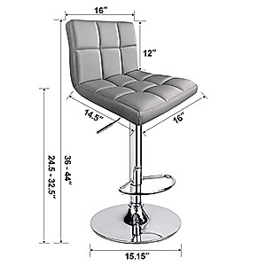 Leopard Bar Stools, Modern PU Leather Adjustable Swivel Bar Stool with Back, Set of 2 (Light Grey)