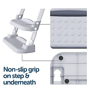 Potty Training Ladder - Soft Cushioned Seat, Adjustable Height, Collapsible, Non-Slip with Splash Guard - Ready Step Go! - Jool Baby (Gray)