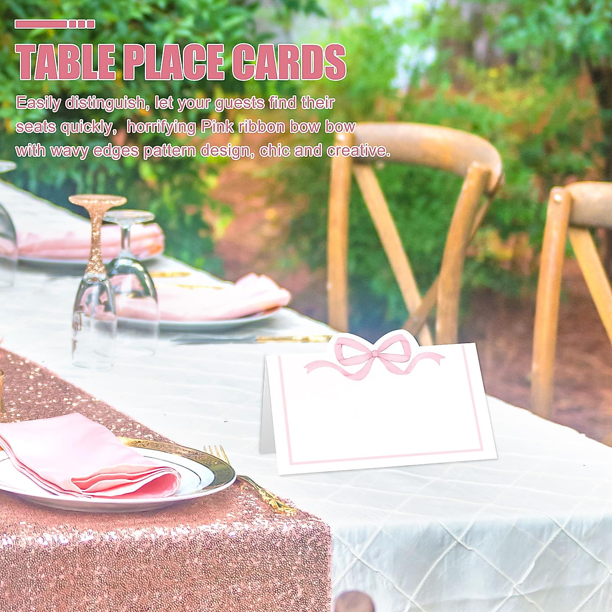 Whaline 100Pcs Pink Bow Place Cards 2 x 3.5 Inch Cute Bow Knot Tent Name Cards Blank Seat Assignment Label Cards for Coquette Birthday Party Table Setting Supplies